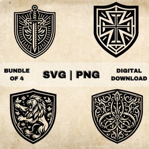 Shield With Cross SVG Bundle, Fantasy Shield Clipart, Hand Drawn Shield ...