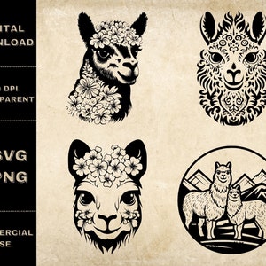 Alpaca SVG Bundle, PNG, Alpaca Head Clipart, Hand Drawn Llama Vector ...