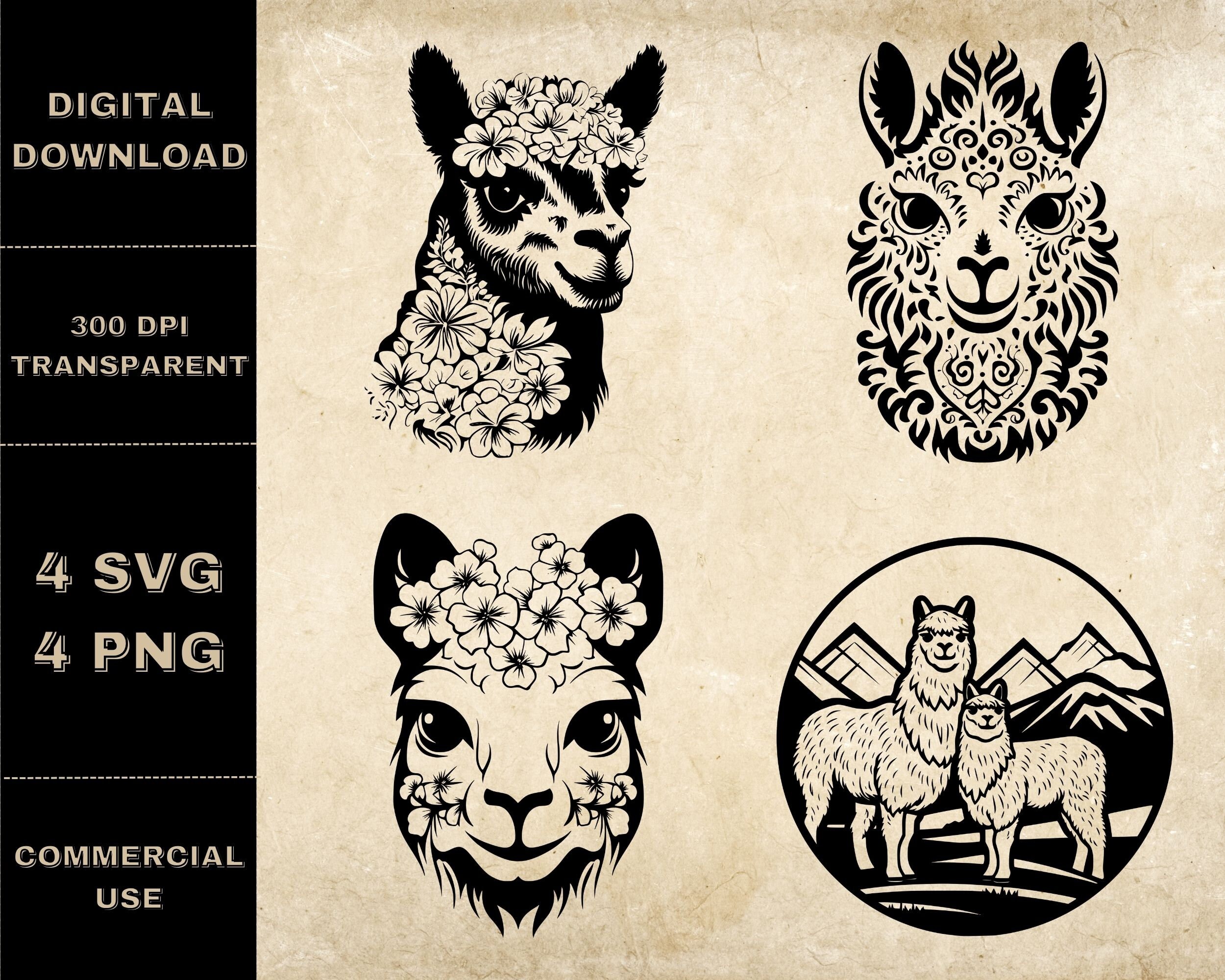 Alpaca SVG Bundle PNG Alpaca Head Clipart Hand Drawn Llama - Etsy