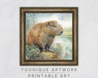 Capybara Watercolor Art, Capybara Painting, Kids Room Decor, Nursery ...