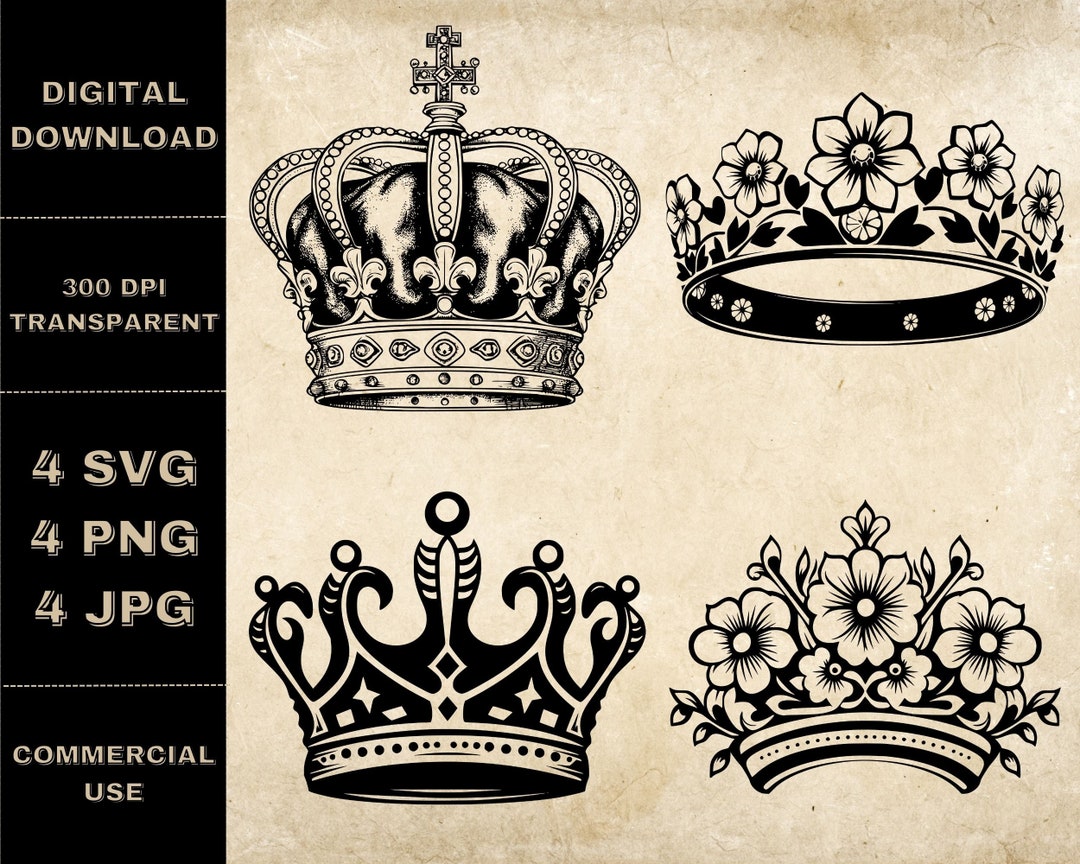 Royal Crown SVG Bundle, PNG, Floral Crown Clipart, Hand Drawn Crown ...