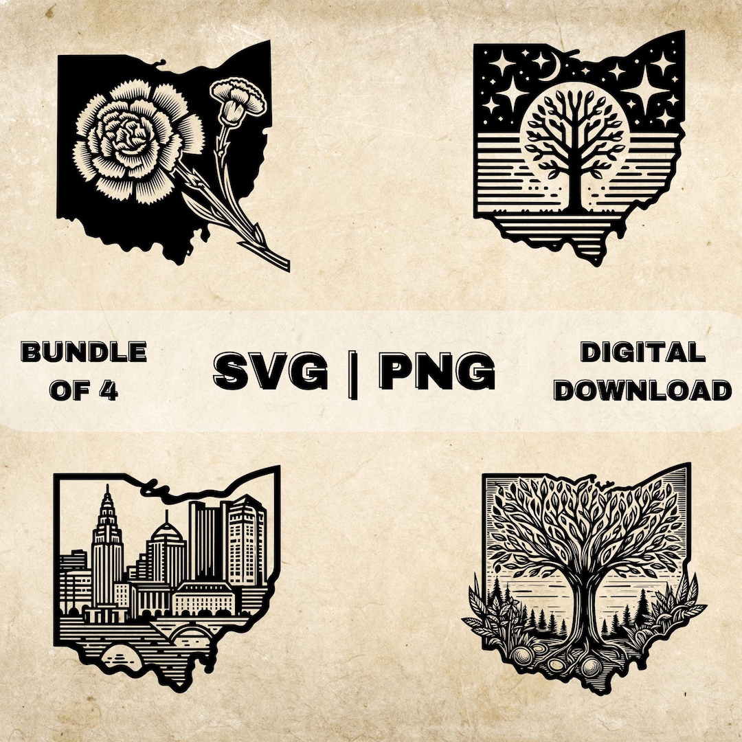 Ohio State SVG Bundle, Ohio Clipart, Colombus Skyline, Carnation Flower ...