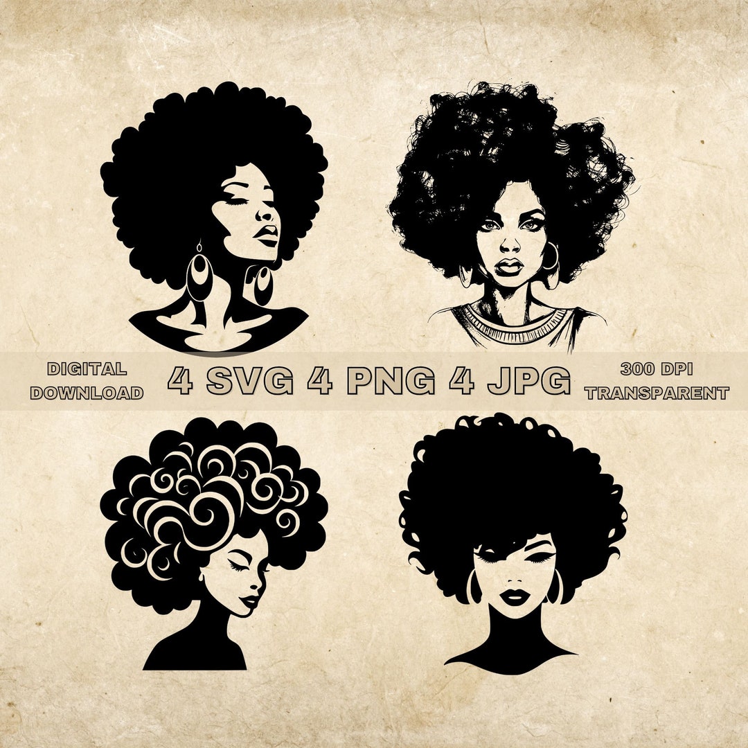 Afro Woman SVG Bundle, PNG, African Women Clipart, Hand Drawn Afro Girl ...