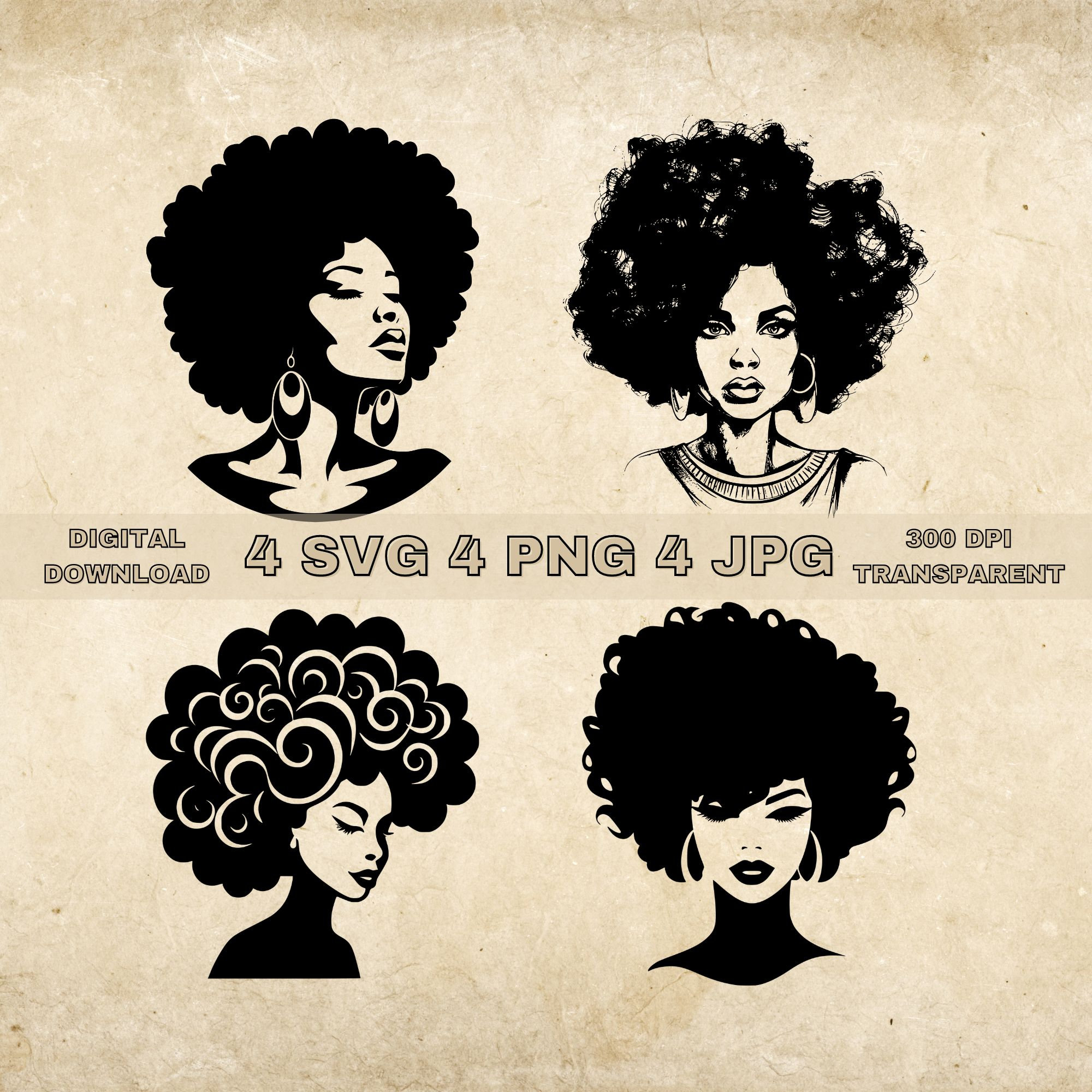 Afro Woman SVG Bundle PNG African Women Clipart Hand Drawn - Etsy