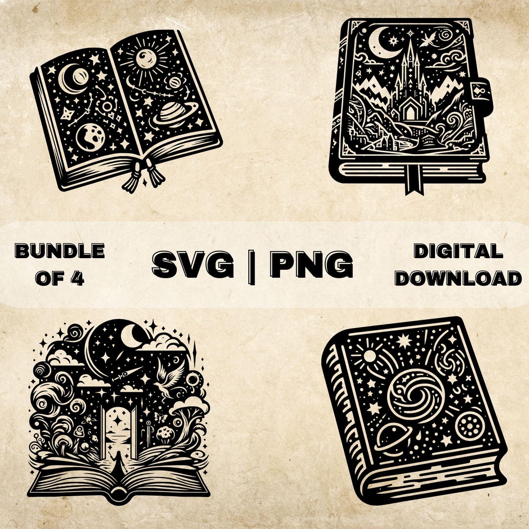Fantasy Book SVG Bundle, Magic Books Clipart, Hand Drawn Reading Theme ...