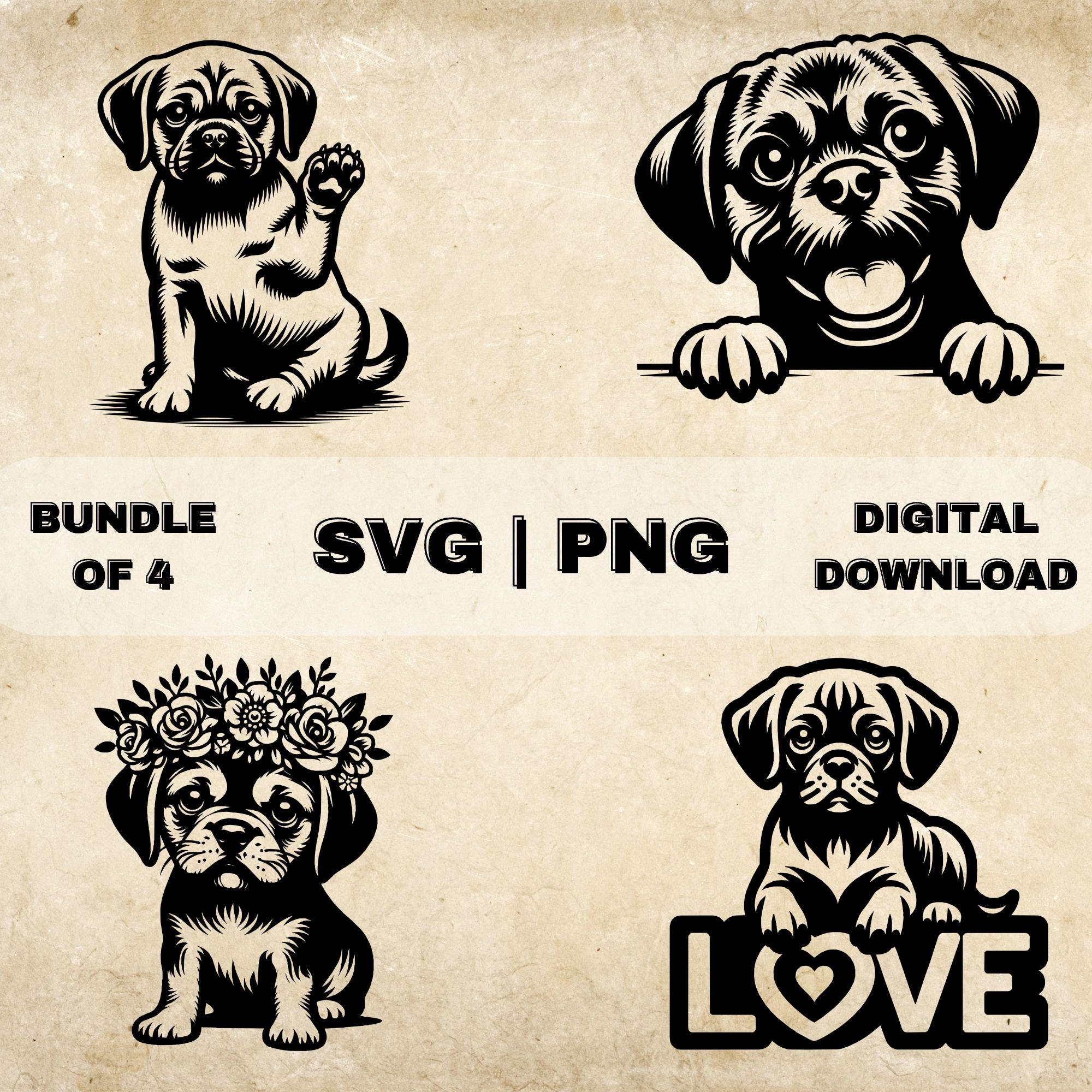 Puggle SVG Bundle, Puggle Clipart, Hand Drawn Dog Theme Vector ...