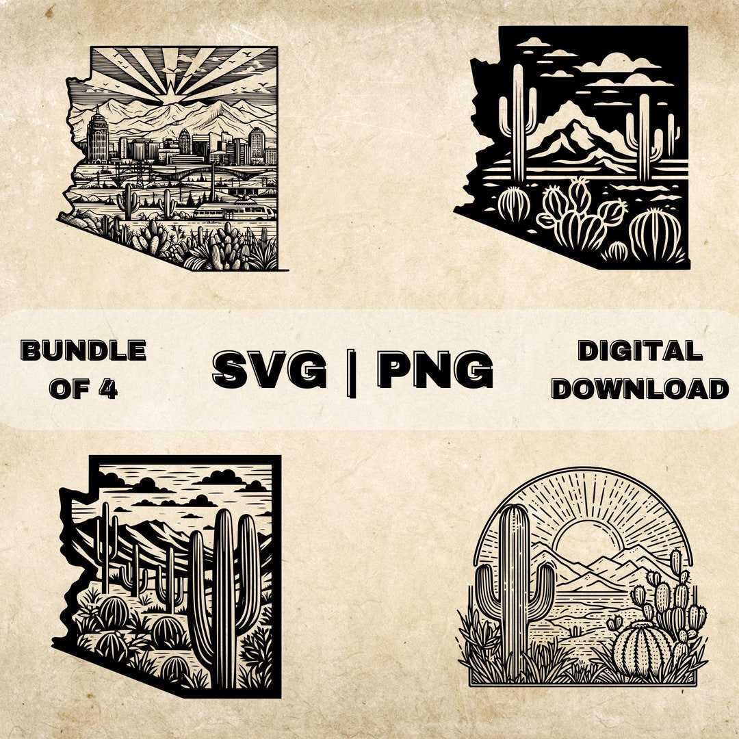 Arizona SVG Bundle, Arizona State Clipart, Desert Cactus Landscape ...