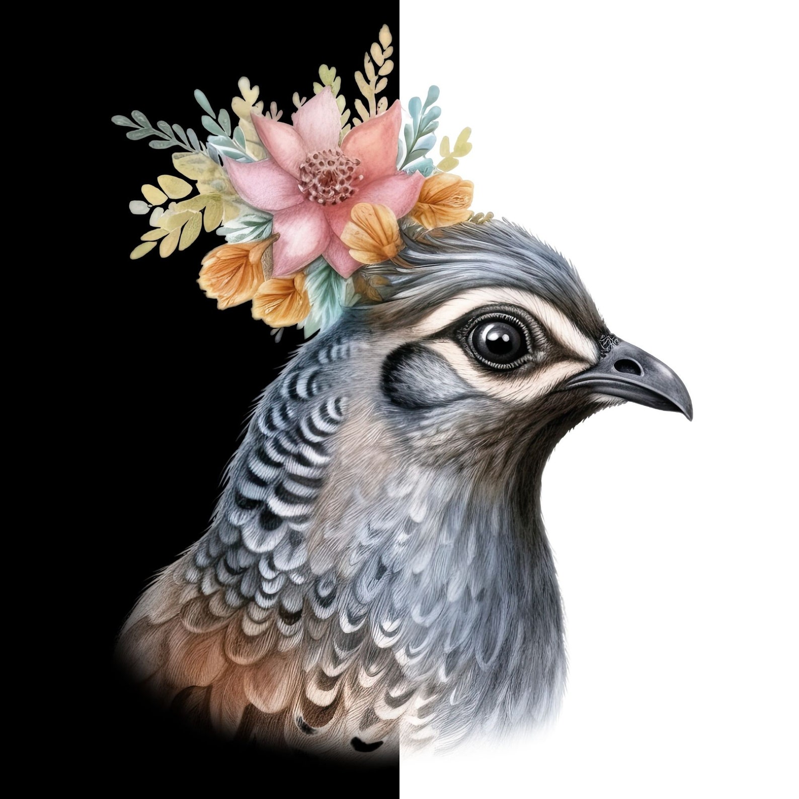Quail Clipart, Quail PNG Files for Sublimation, Bird and Flowers Clip ...