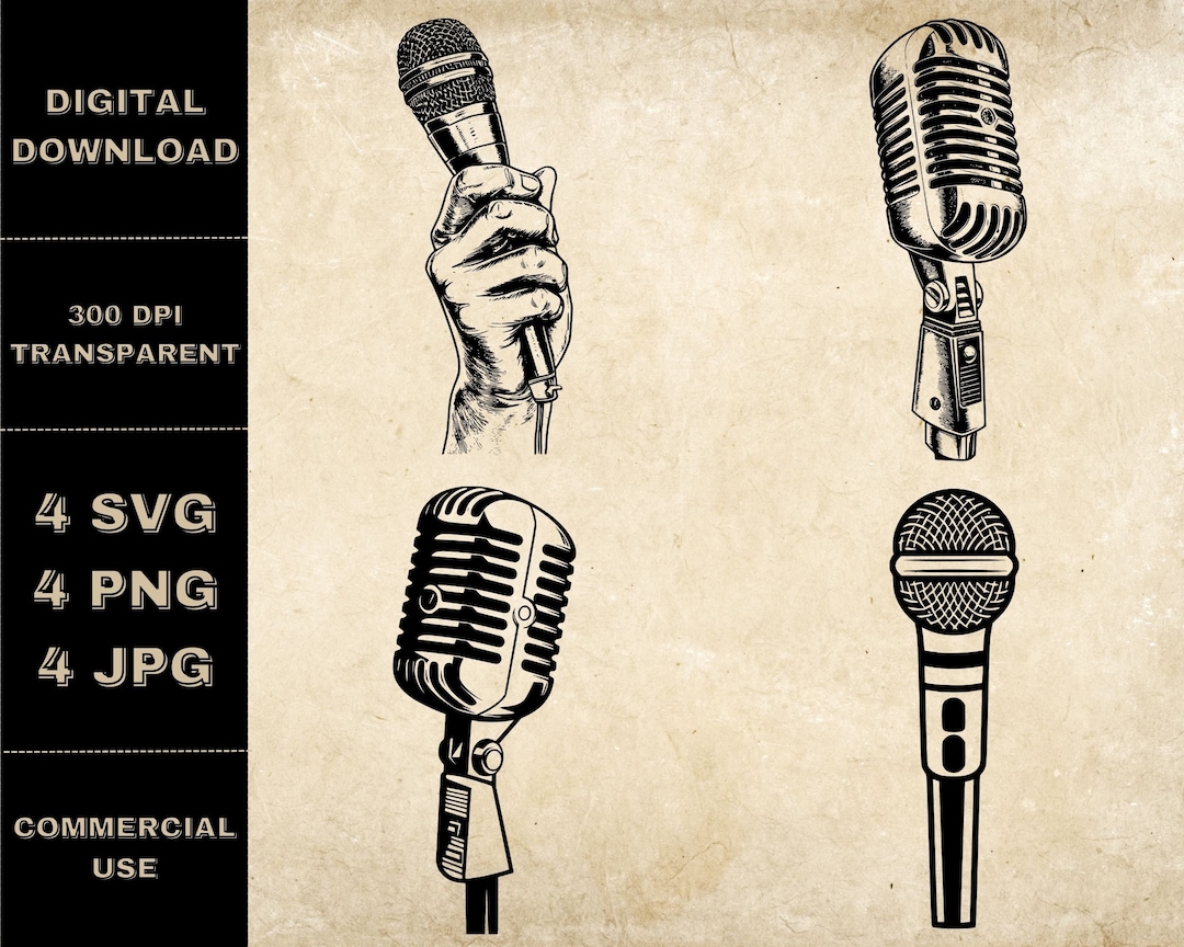Microphone SVG Bundle, PNG, Microphone Clipart, Hand Drawn Microphone ...