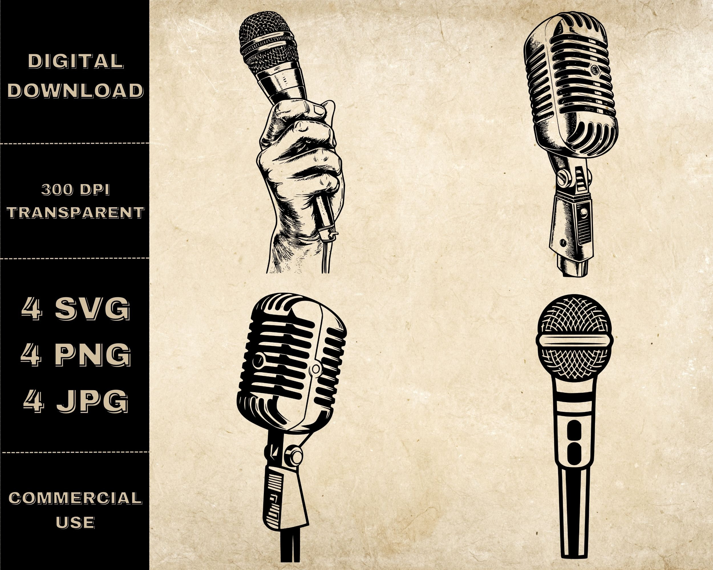 Microphone SVG Bundle PNG Microphone Clipart Hand Drawn - Etsy