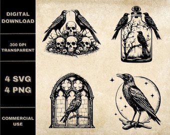 Raven SVG Crow Black Bird Halloween Animal Silhouette - Etsy
