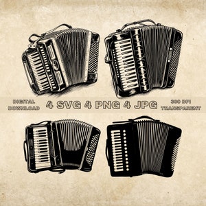 Accordion SVG Bundle, PNG, Accordionist Clipart, Hand Drawn Accordion ...