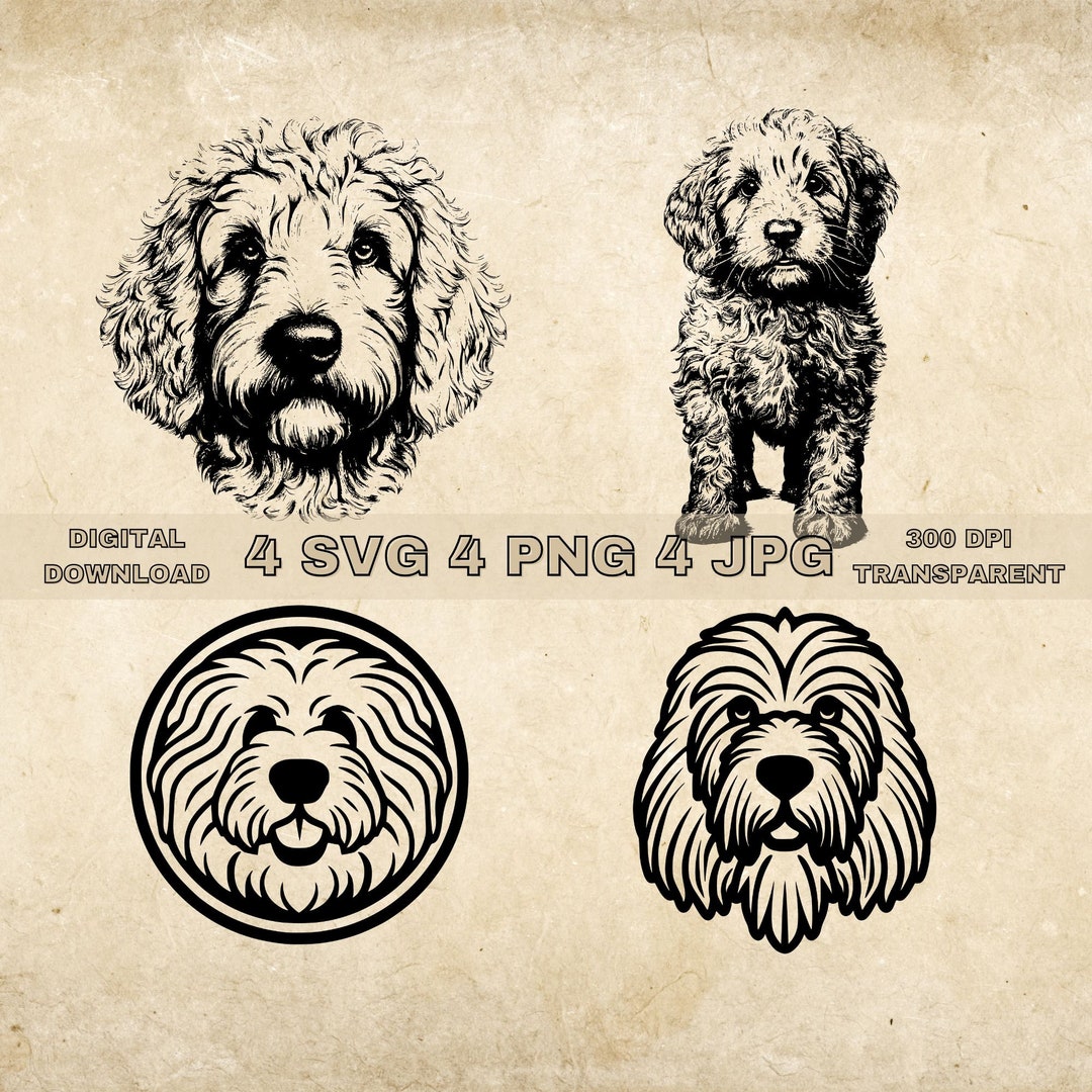 Goldendoodle SVG Bundle, PNG, Cute Dogs Clipart, Hand Drawn Dog Vector ...