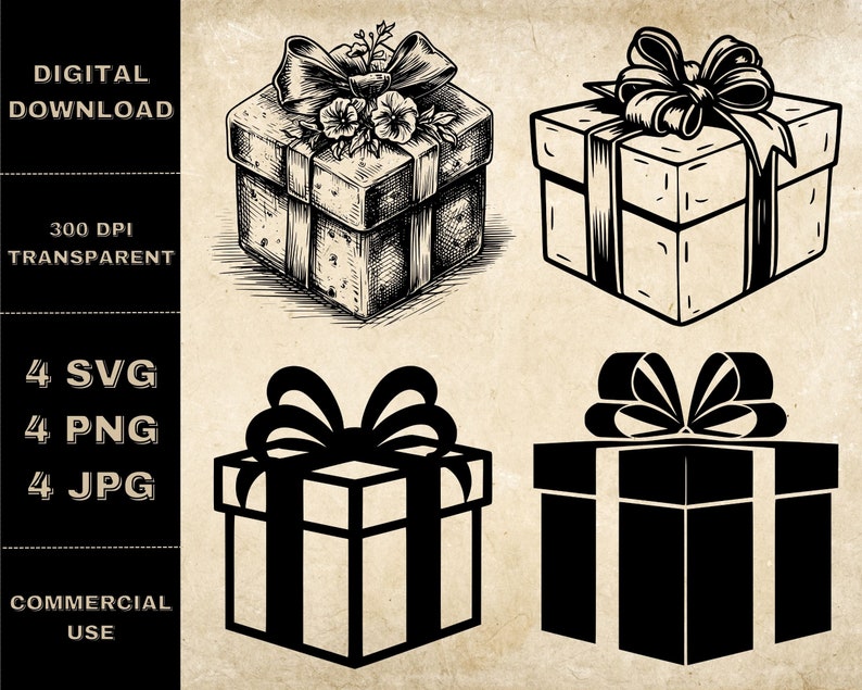 Present SVG Bundle, PNG, Present Clipart, Hand Drawn Gift Box Vector ...