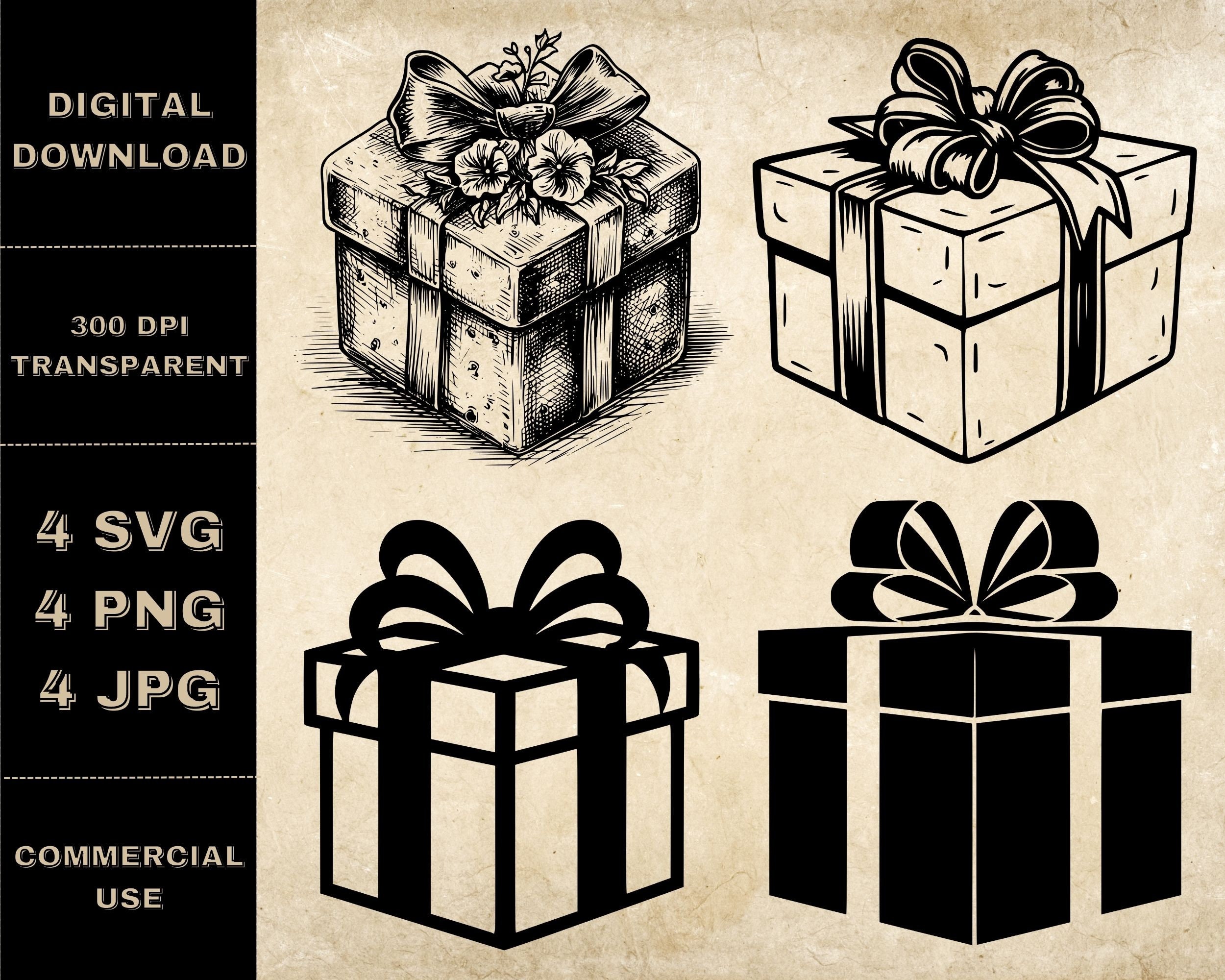 Present SVG Bundle, PNG, Present Clipart, Hand Drawn Gift Box Vector ...
