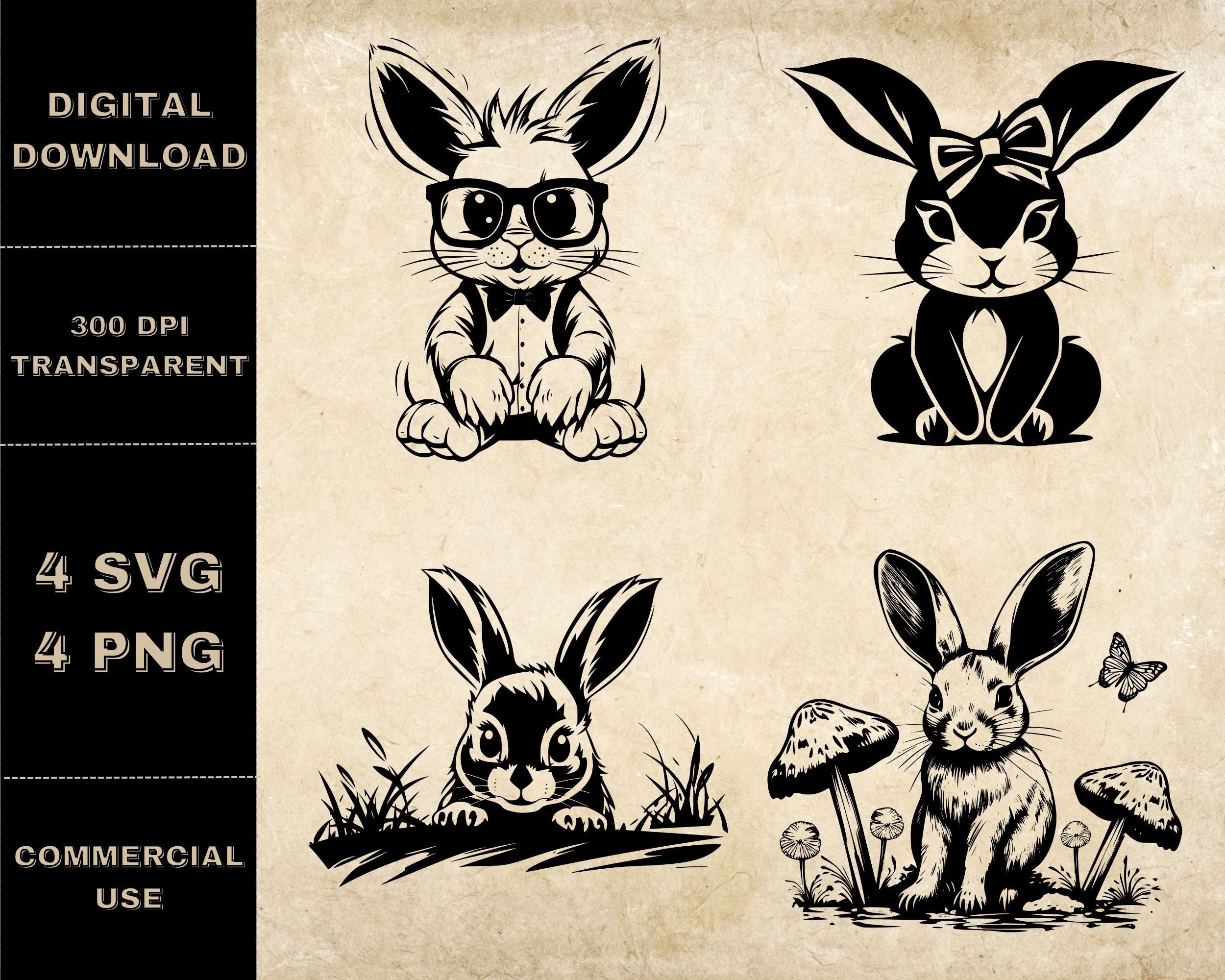 Cute Rabbit SVG Bundle PNG Baby Bunny Clipart Hand Drawn - Etsy