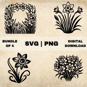 Daffodil SVG Bundle, Daffodils Flowers Clipart, Hand Drawn Floral Theme ...
