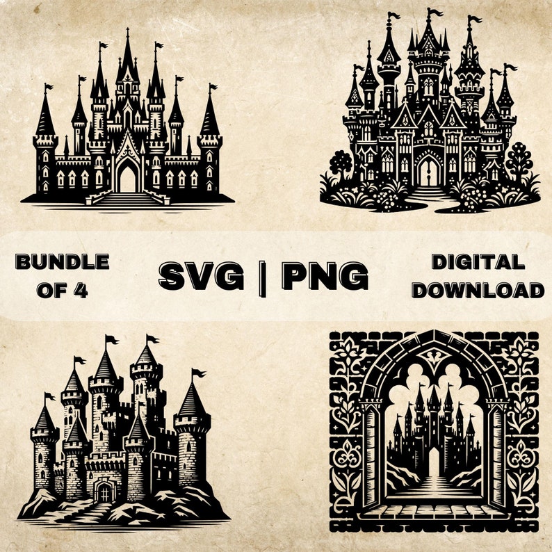 Castle SVG Bundle, Princess Castle Clipart, Hand Drawn Castle Theme ...