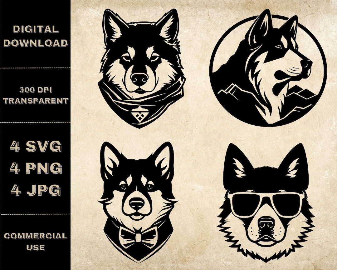 Akita SVG Bundle, PNG, Cute Dogs Clipart, Hand Drawn Peeking Dog Vector ...