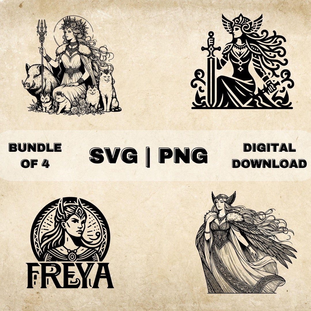 Freya SVG Bundle, Nordic Goddess Clipart, Hand Drawn Norse Mythology ...