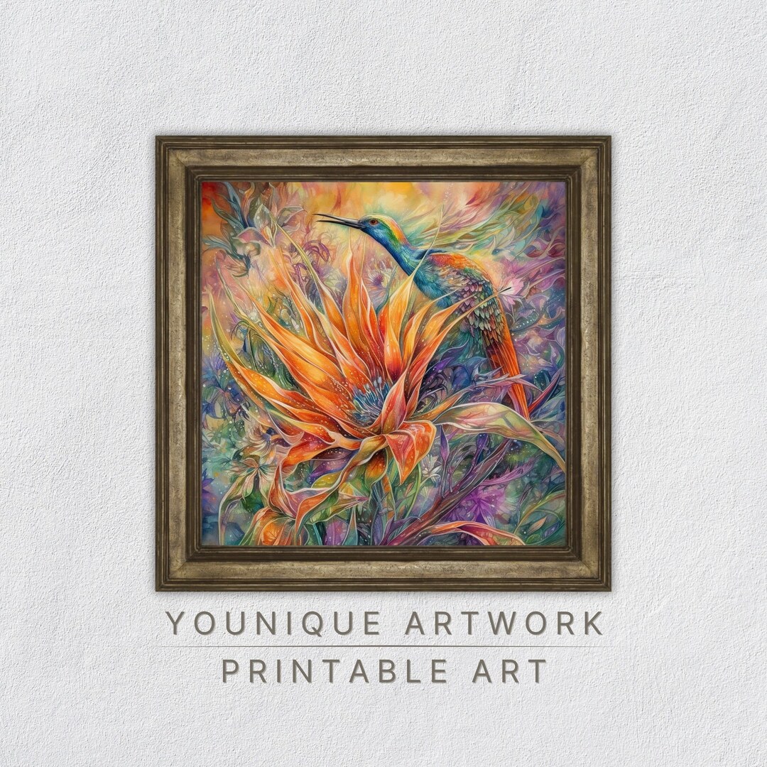 Colorful Bird of Paradise Print, Flowers Watercolor Printable Art ...