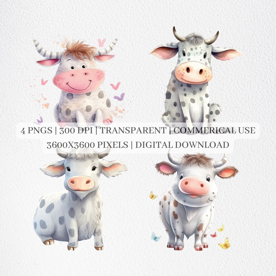 Cute Cow Png, Watercolor Clipart, Baby Shower Decor, Baby Animals, Cows ...