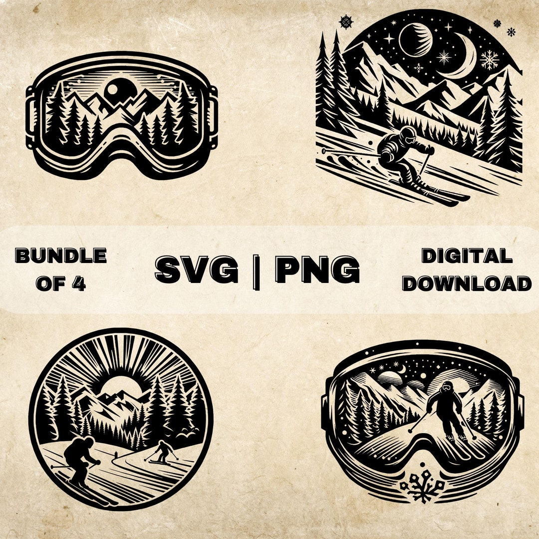 Skier SVG Bundle, Ski Clipart, Hand Drawn Skiing Theme Vector ...