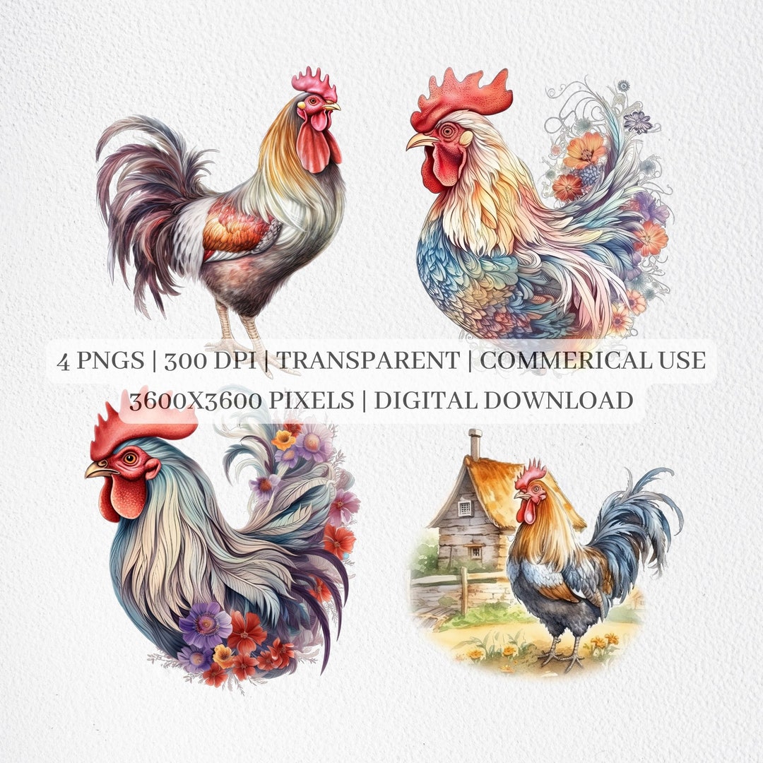 Rooster Clipart, Farm Animals PNG Files for Sublimation, Rooster Clip ...