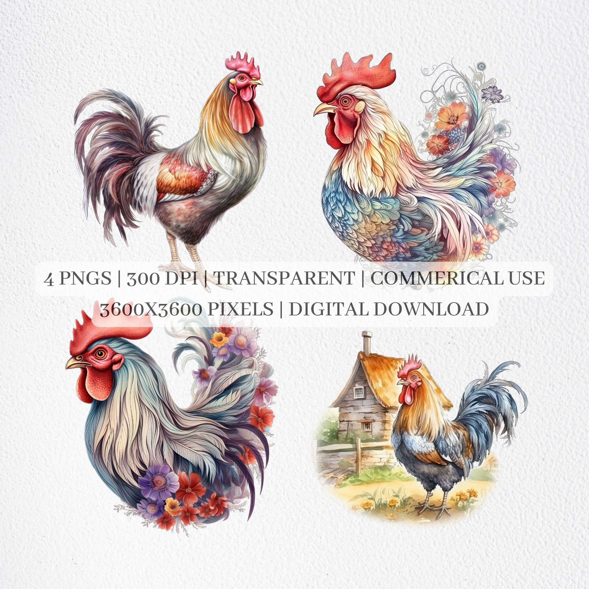Rooster Clipart Farm Animals PNG Files for Sublimation - Etsy
