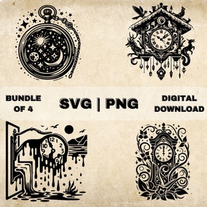 Whimsical Clock SVG Bundle, Fantasy Clipart, Hand Drawn Clock Themed ...