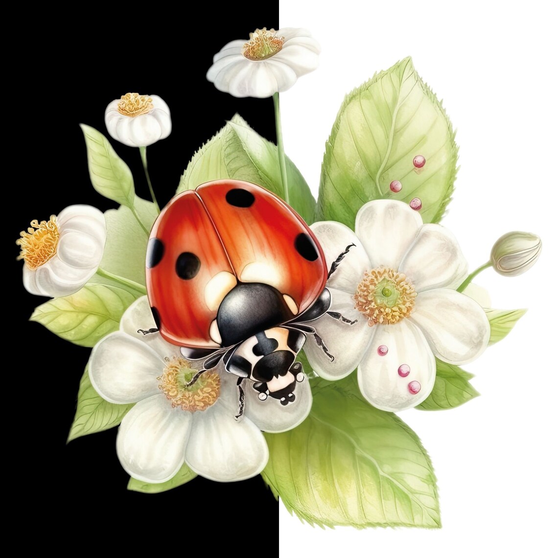 Ladybug Clipart, Ladybug PNG, Cute Bugs and Flowers Clip Art, Nursery ...
