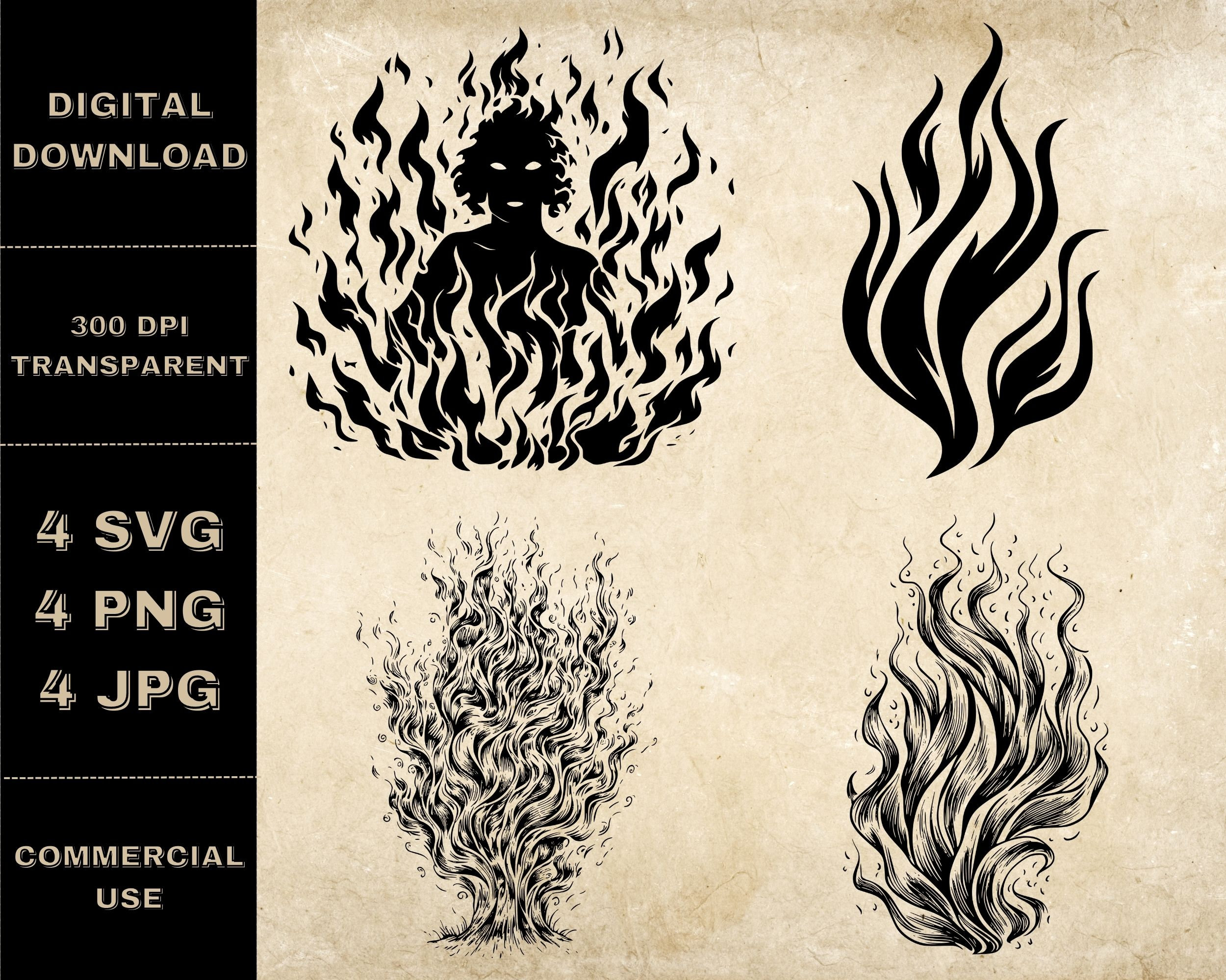 Fire SVG Bundle, PNG, Flame Clipart, Hand Drawn Flames Vector ...