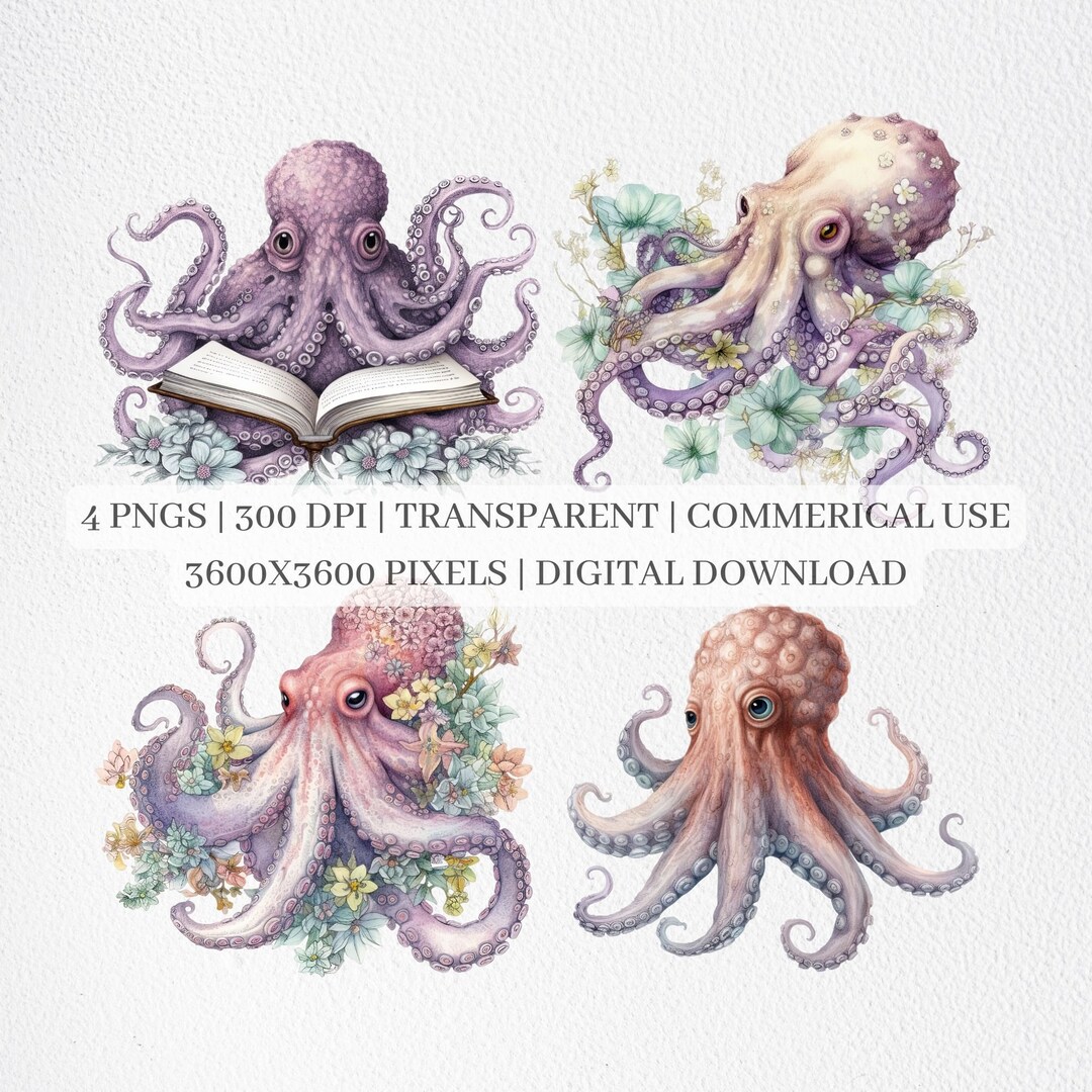 Octopus Clipart, Octopus PNG Files for Sublimation, Sea Creature Clip ...