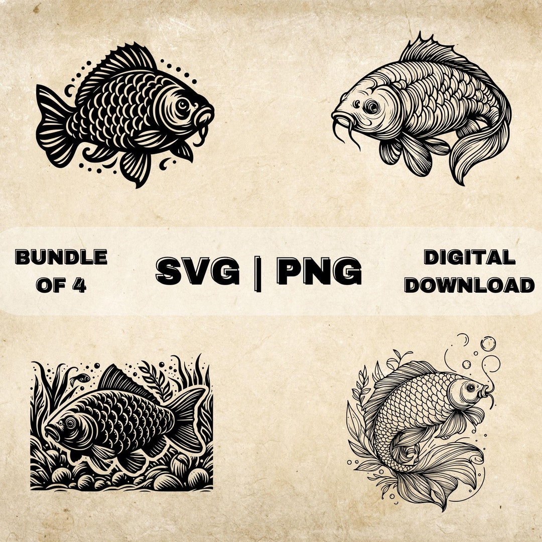 Carp SVG Bundle, Fish Clipart, Hand Drawn Fisherman Carp Fishing Lover ...