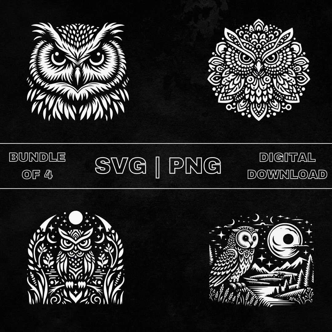 Owl SVG Bundle, Owl Clipart, Hand Drawn Owl Scene Theme Vector ...