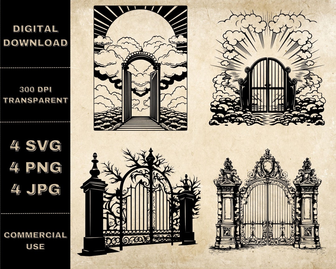 Heaven Gates SVG Bundle, PNG, Gate Clipart, Hand Drawn Gates Vector ...