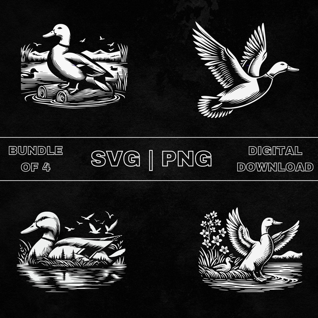 Mallard Duck Svg Bundle Flying Duck Clipart Hand Drawn Duck Scene Theme Vector Illustration