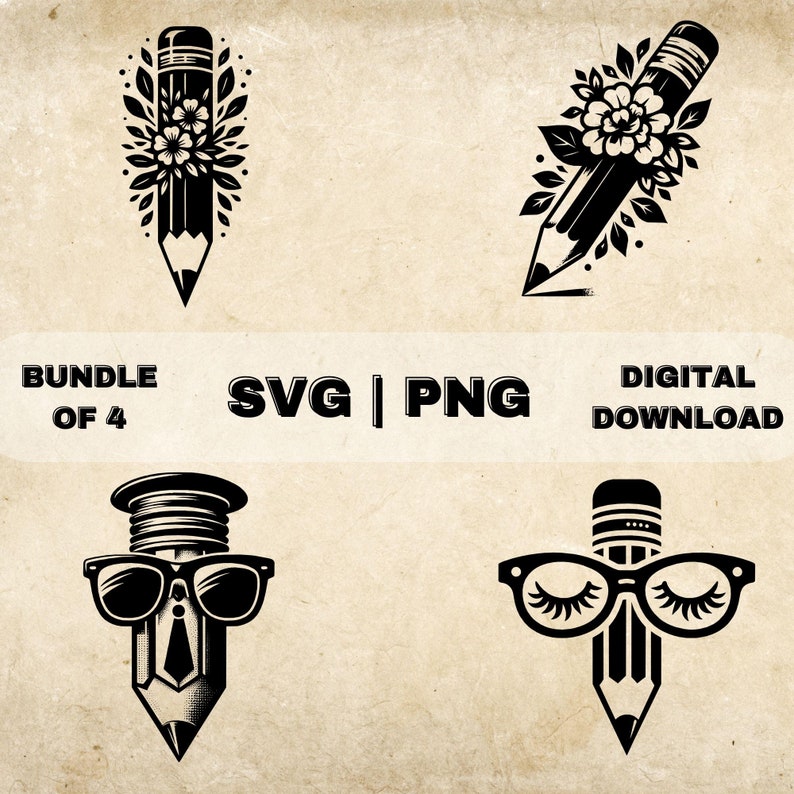 Pencil SVG Bundle, Pencils Clipart, Hand Drawn School Theme Vector ...