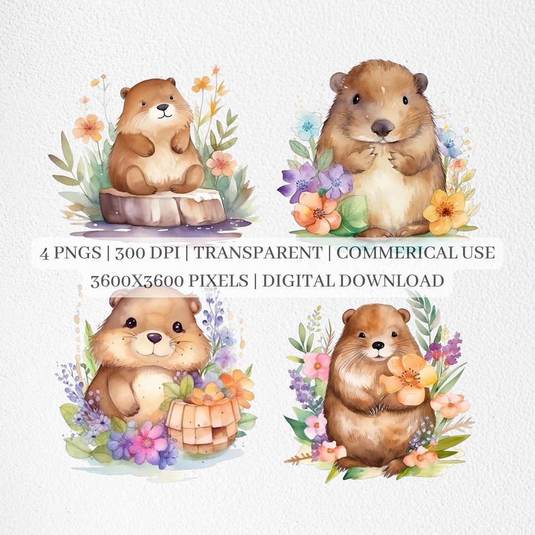 Cute Beaver Clipart, Watercolor Beavers PNG Files, Beaver Clip Art ...