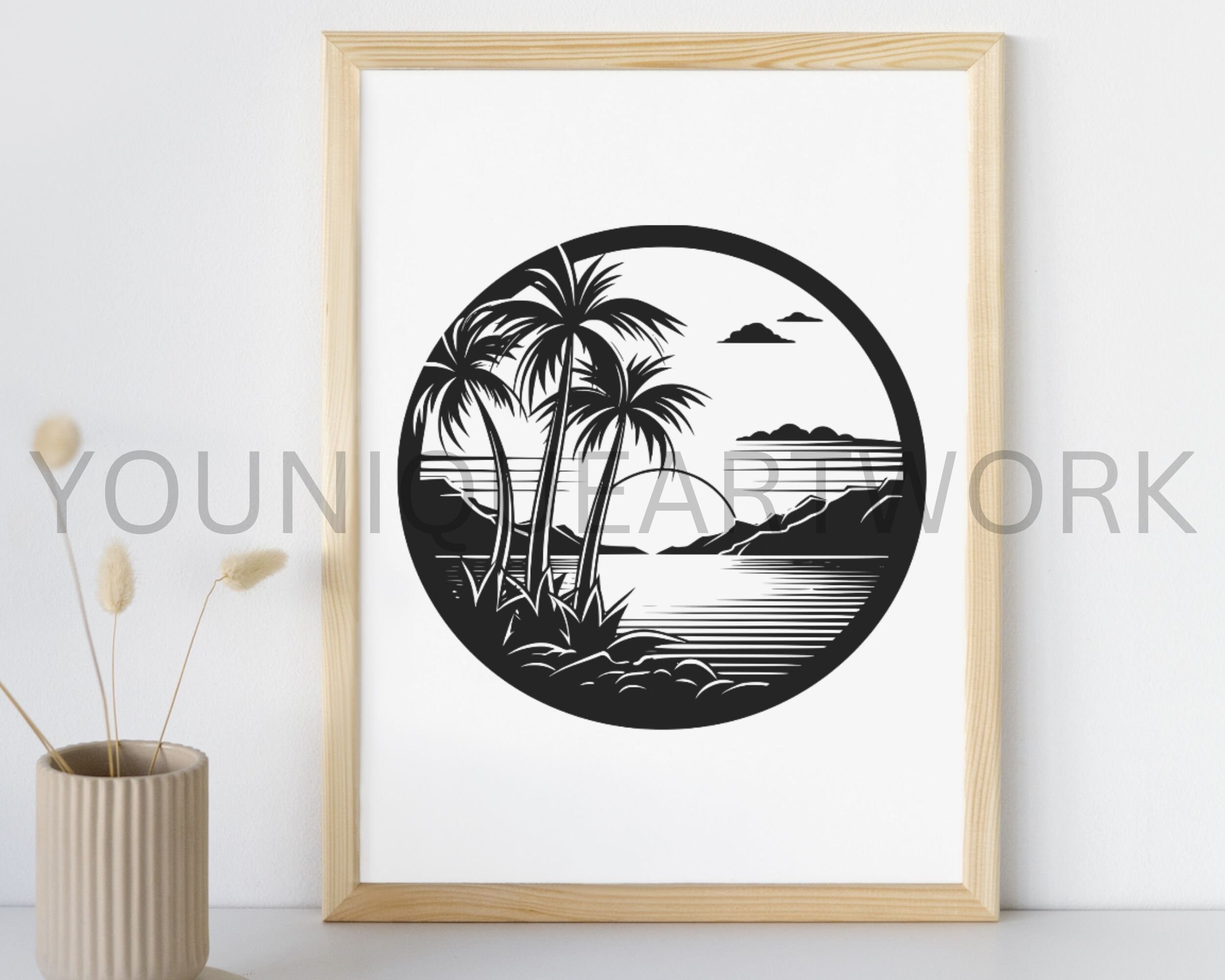Tropical Sunset SVG Bundle, PNG, Beach Scene Clipart, Hand Drawn Palm ...