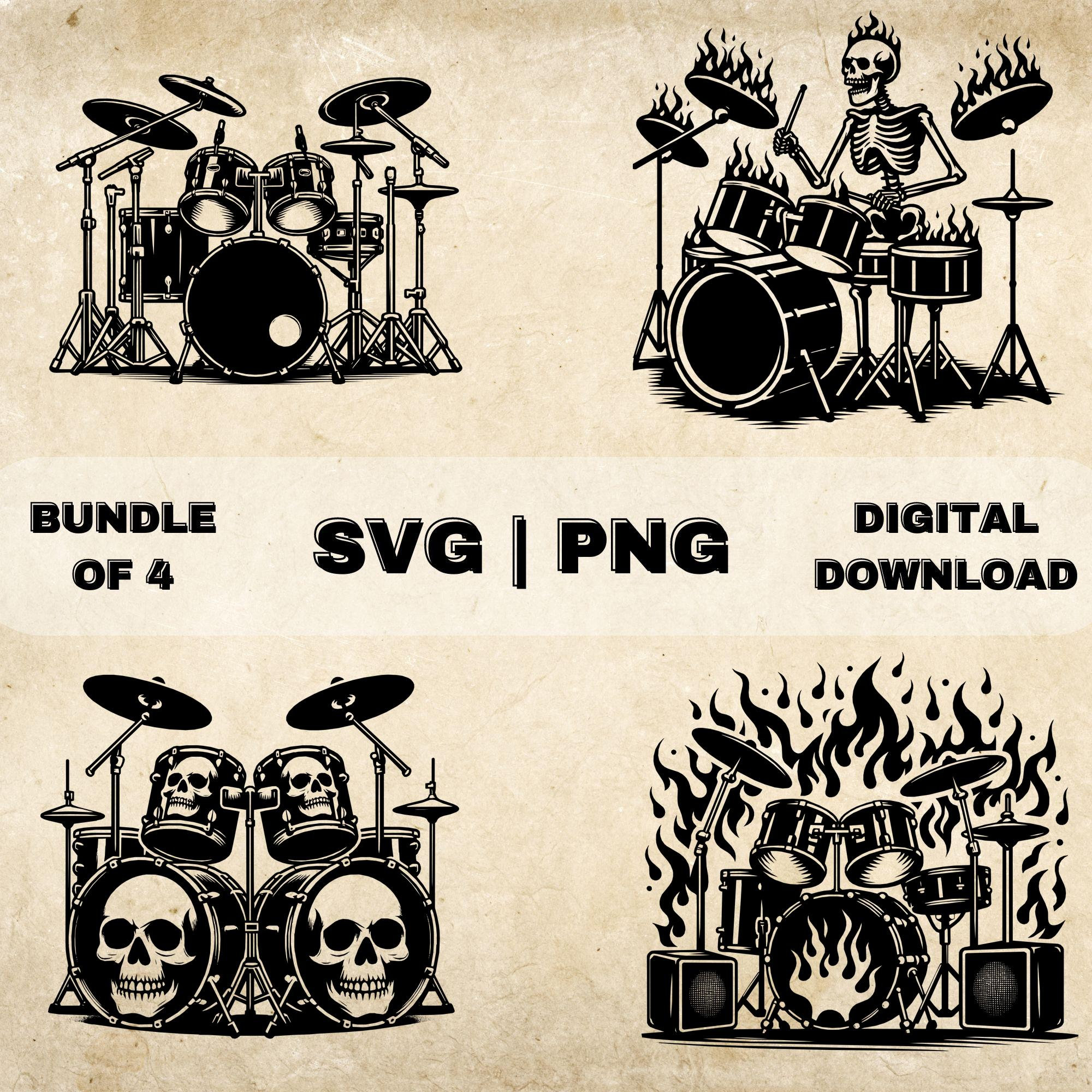 Drum Set SVG Bundle, Drummer Clipart, Hand Drawn Drumming Theme Vector ...