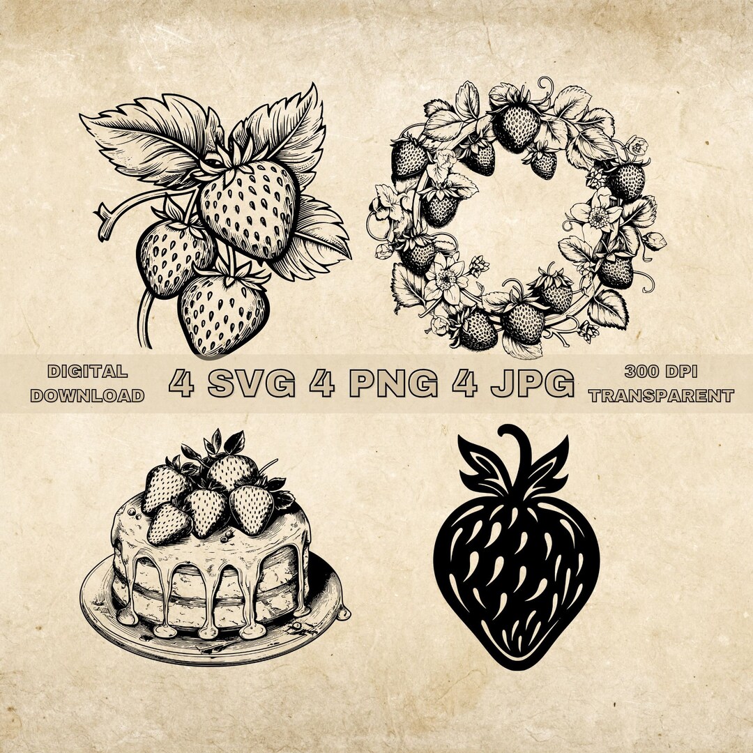 Strawberry SVG Bundle, PNG, Strawberries Clipart, Hand Drawn Strawberry ...