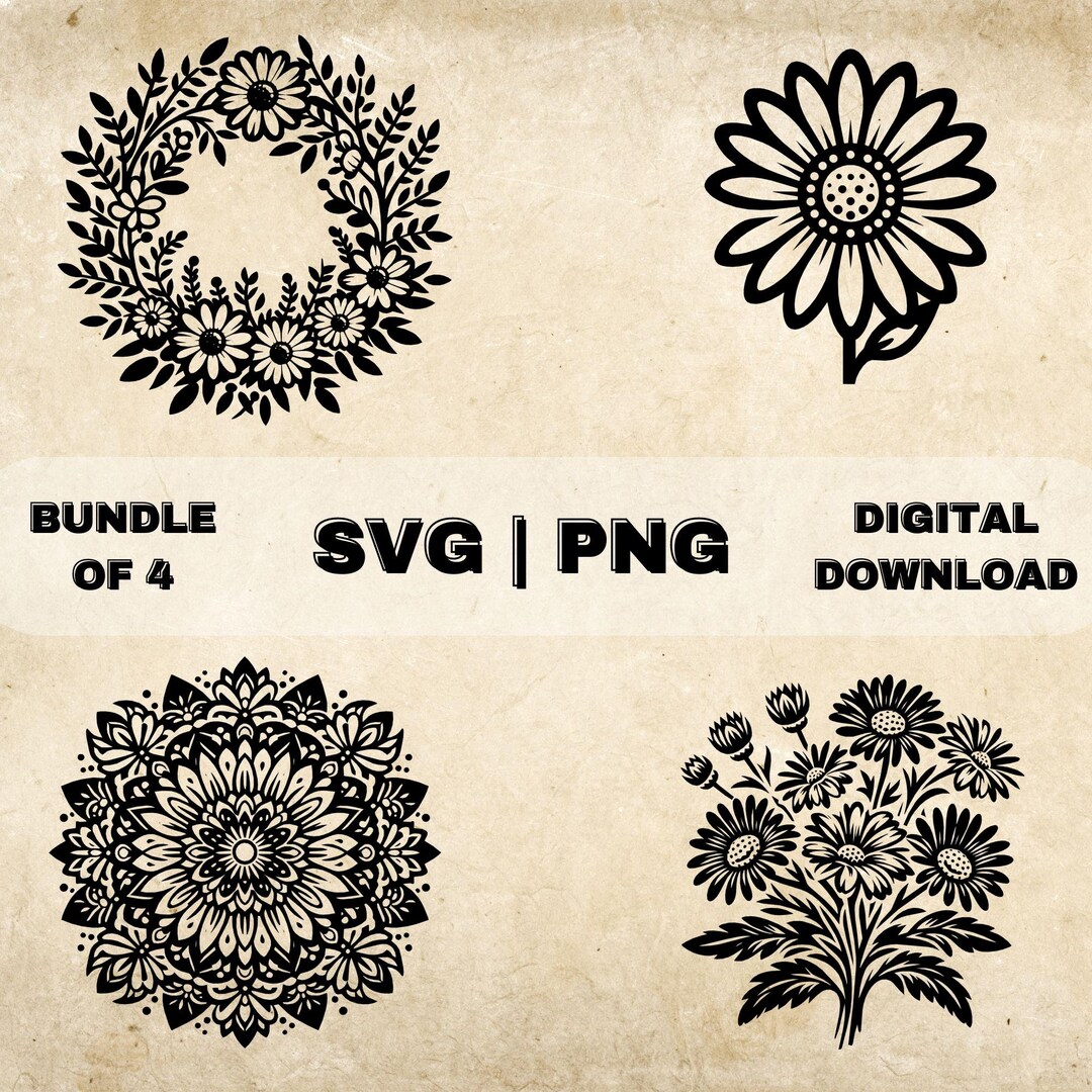Daisy SVG Bundle, Daisies Flowers Clipart, Hand Drawn Floral Theme ...