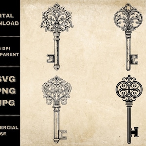 Key SVG Bundle, PNG, Vintage Key Clipart, Hand Drawn Keys Vector ...