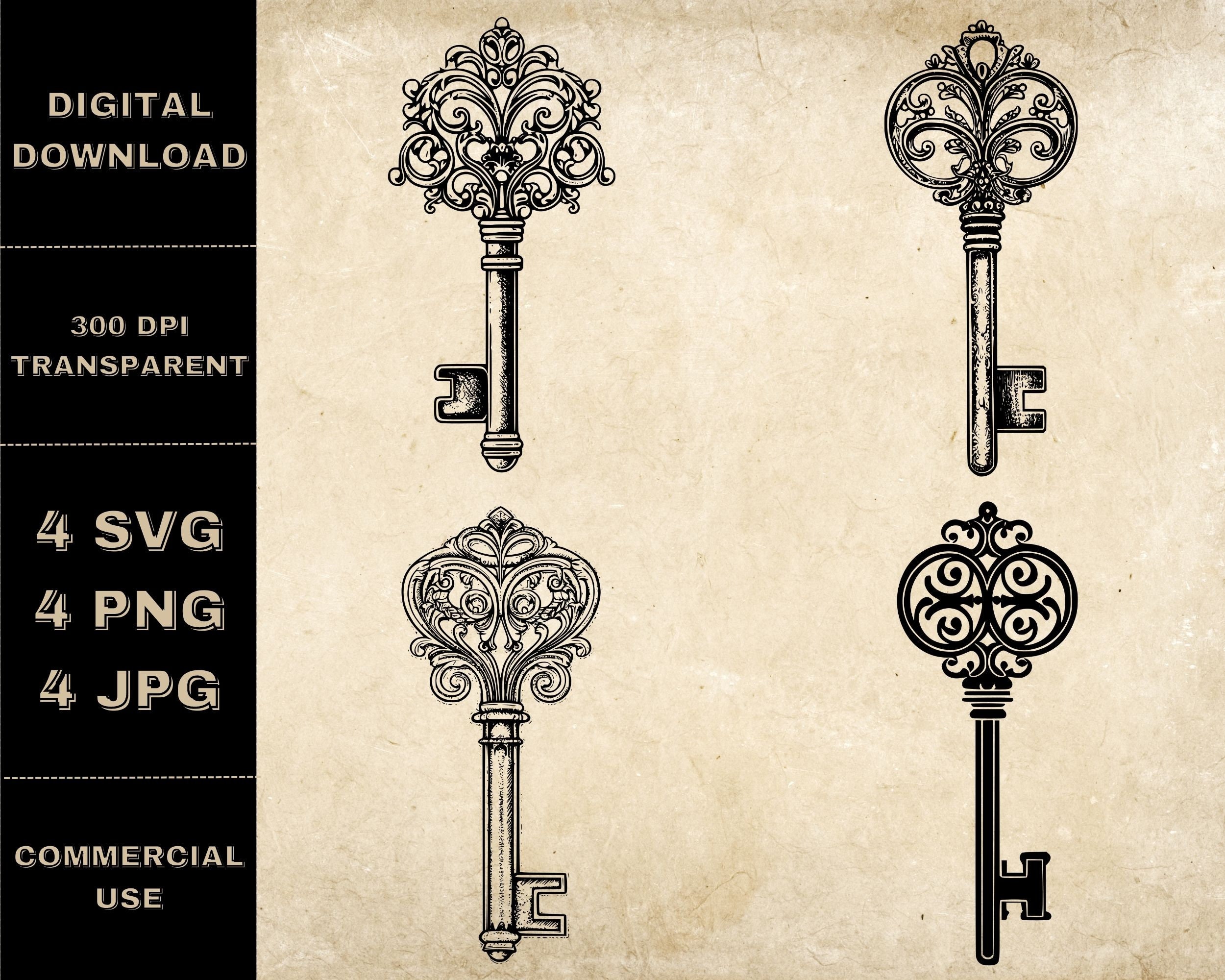 Key SVG Bundle PNG Vintage Key Clipart Hand Drawn Keys - Etsy