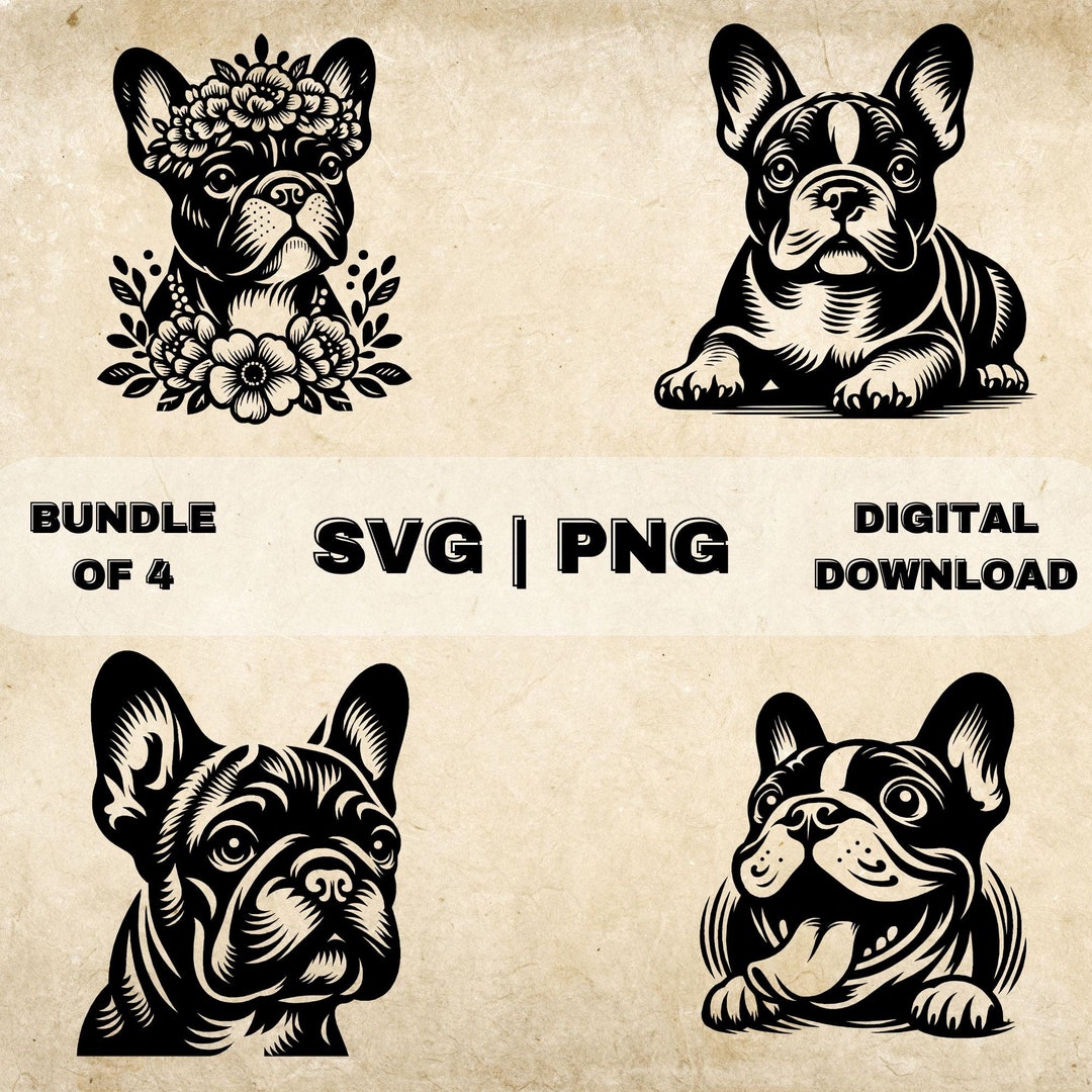French Bulldog SVG Bundle, Frenchie Clipart, Hand Drawn Cute Dog Theme ...