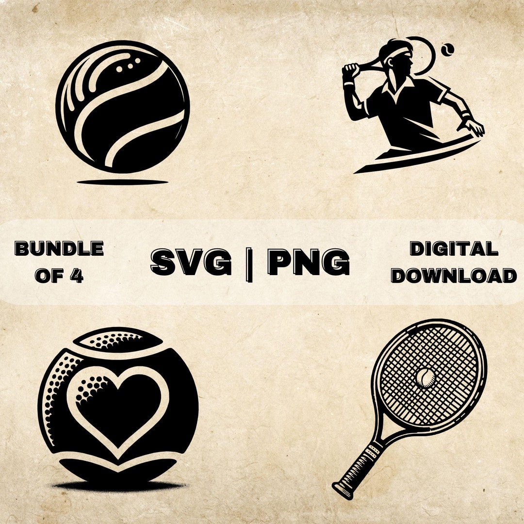 Tennis SVG Bundle, Tennis Ball Clipart, Hand Drawn Tennis Theme Vector ...