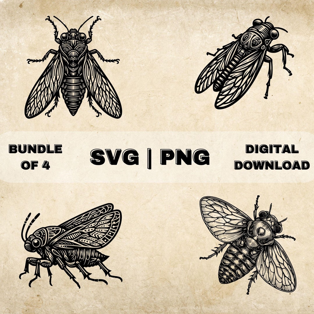 Cicada SVG Bundle, Bug Clipart, Hand Drawn Insect Lover Theme Vector ...