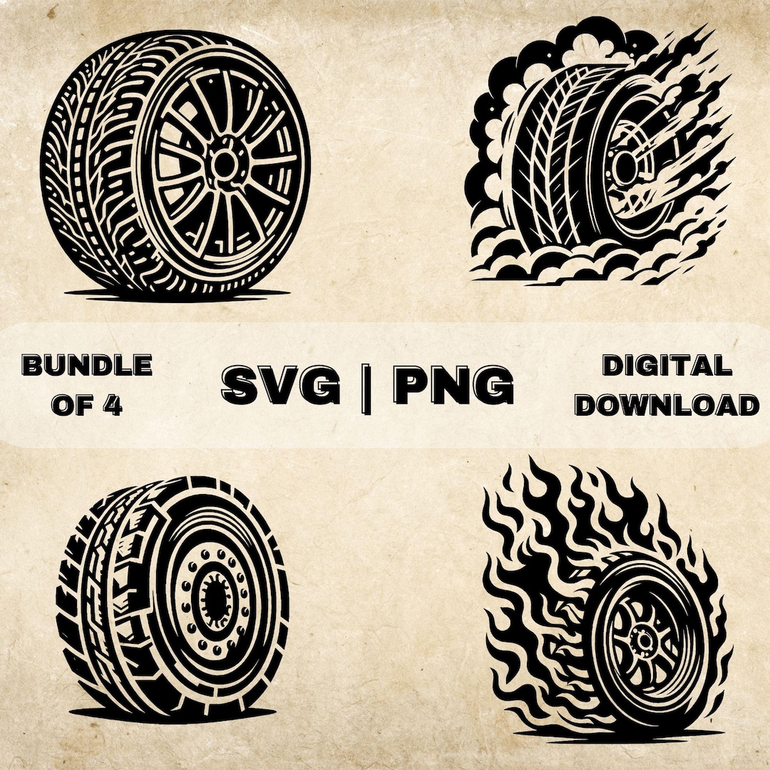Car Tire SVG Bundle, Truck Tire Clipart, Hand Drawn Race Tire Theme ...
