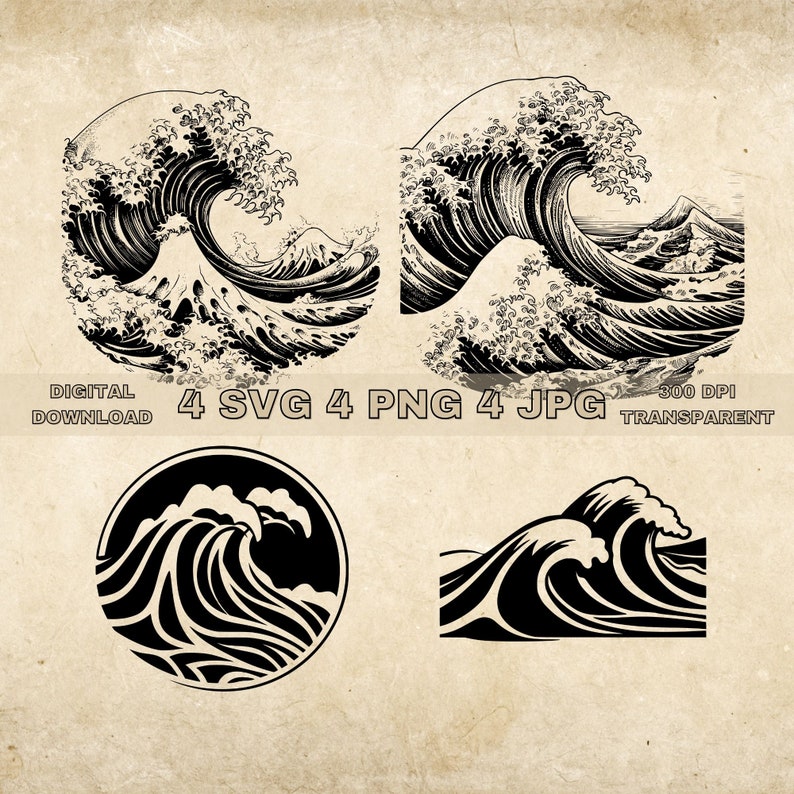 Ocean Waves SVG Bundle, PNG, Sea Waves Clipart, Hand Drawn Wave Vector ...